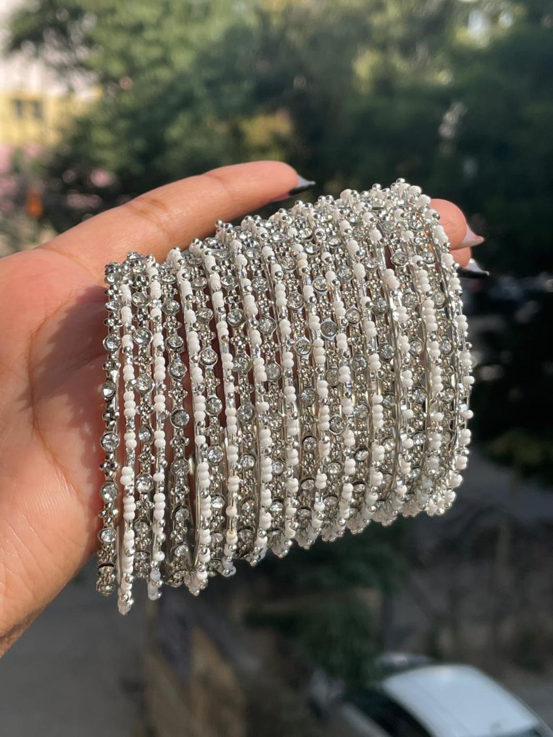 Antique Silver Bangles Set With Antique Stones/pearls and Stones Kade ...