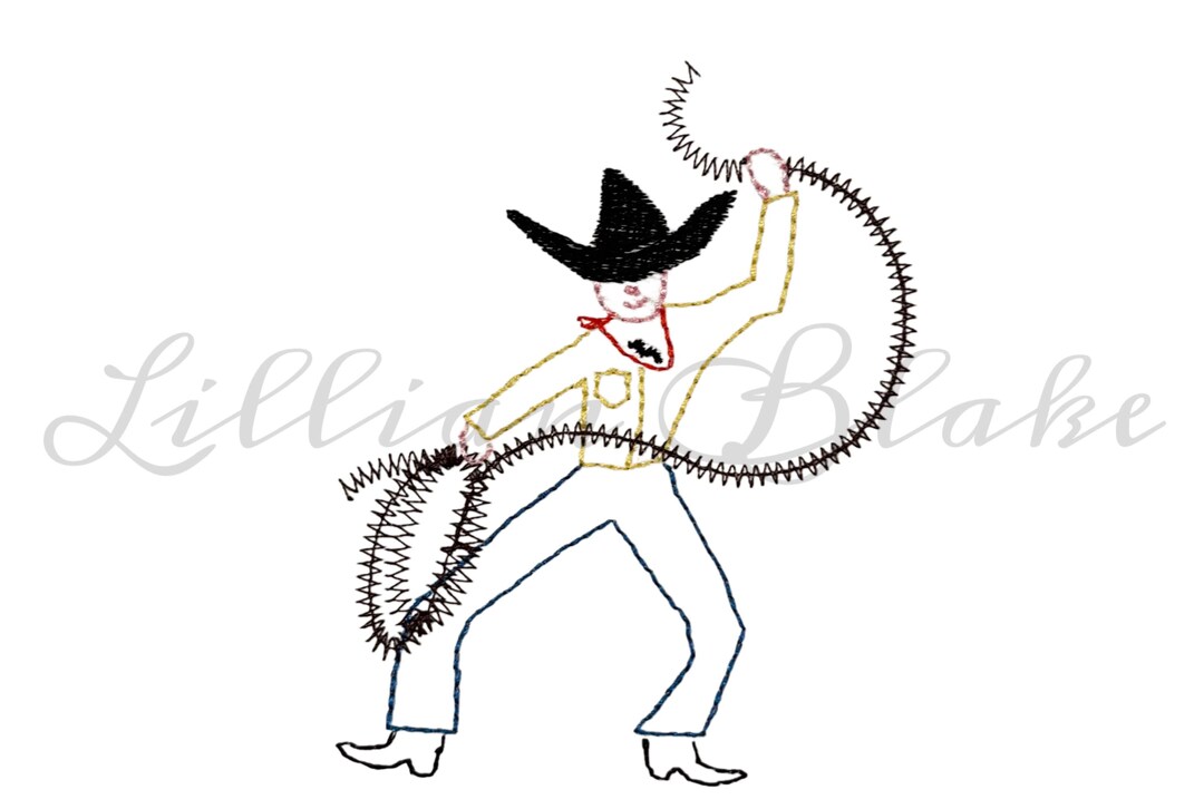 Roping Cowboy Embroidery Design: Western Bean Stitch (digital Download ...