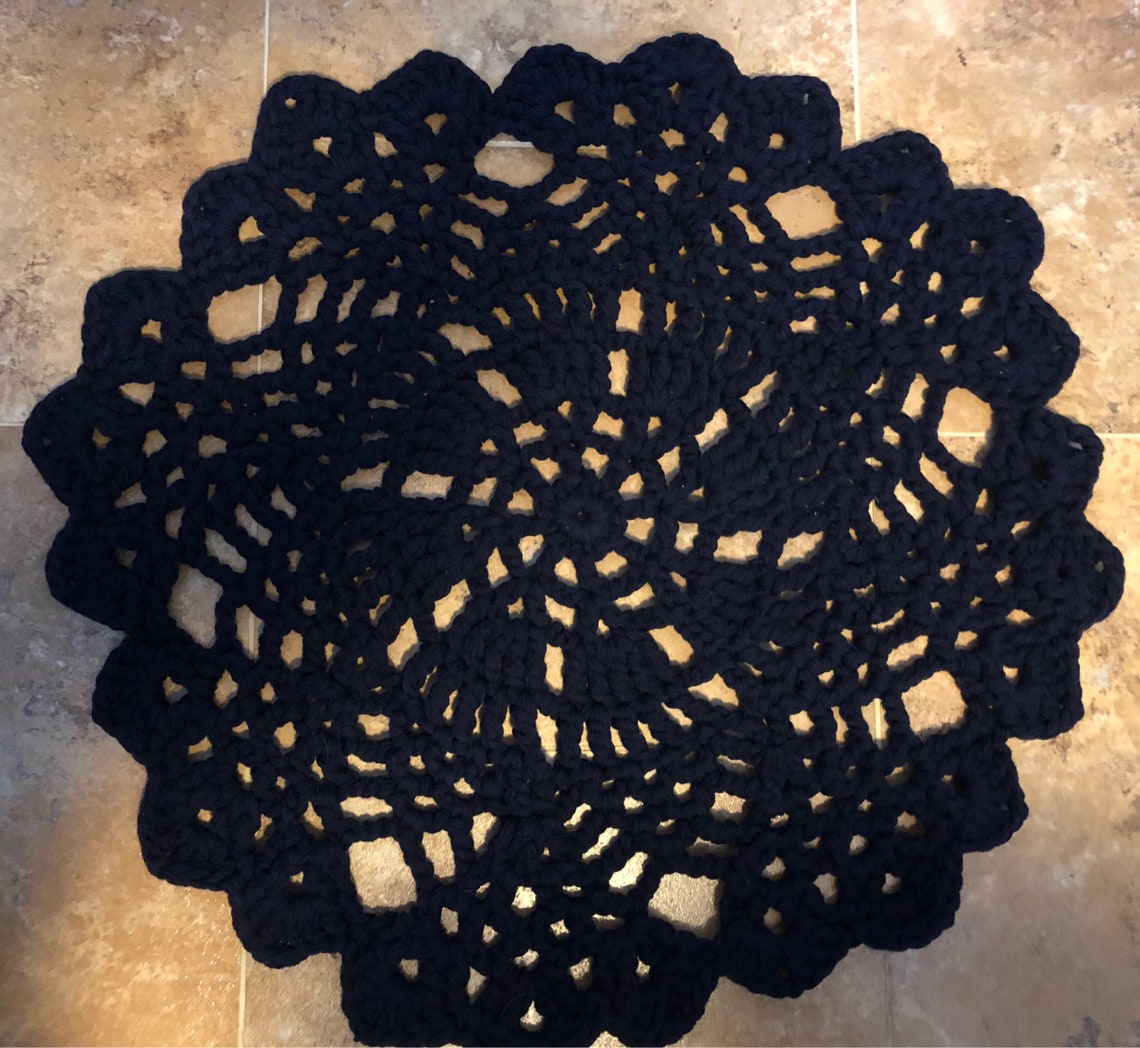 Round Area Rug Hand Crochet Chunky Knit Doily Rug | Etsy