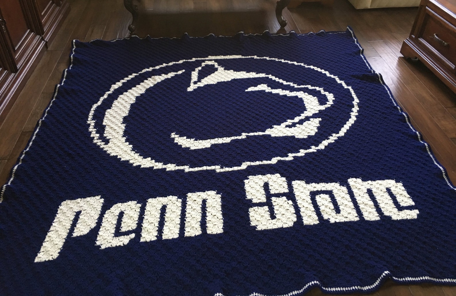 Penn State Afghan King Size Blanket Hand Crochet - Etsy