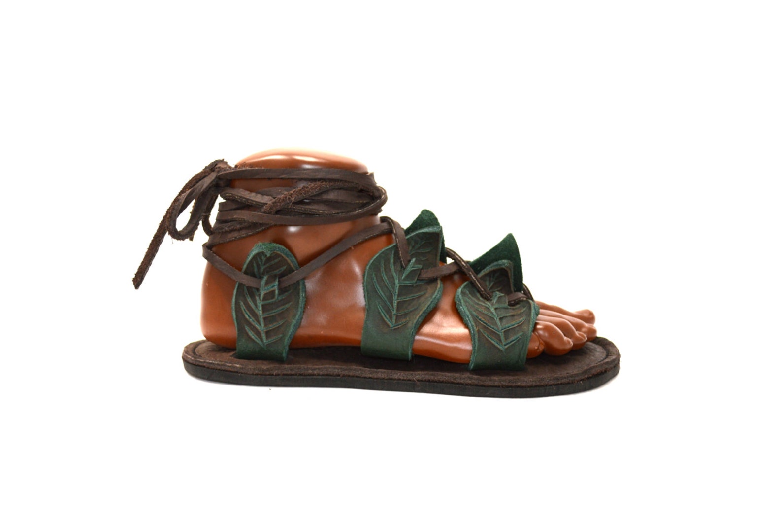 Leaf Sandals / Handmade Leather Lace up Sandals Unisex Gladiator Forest ...