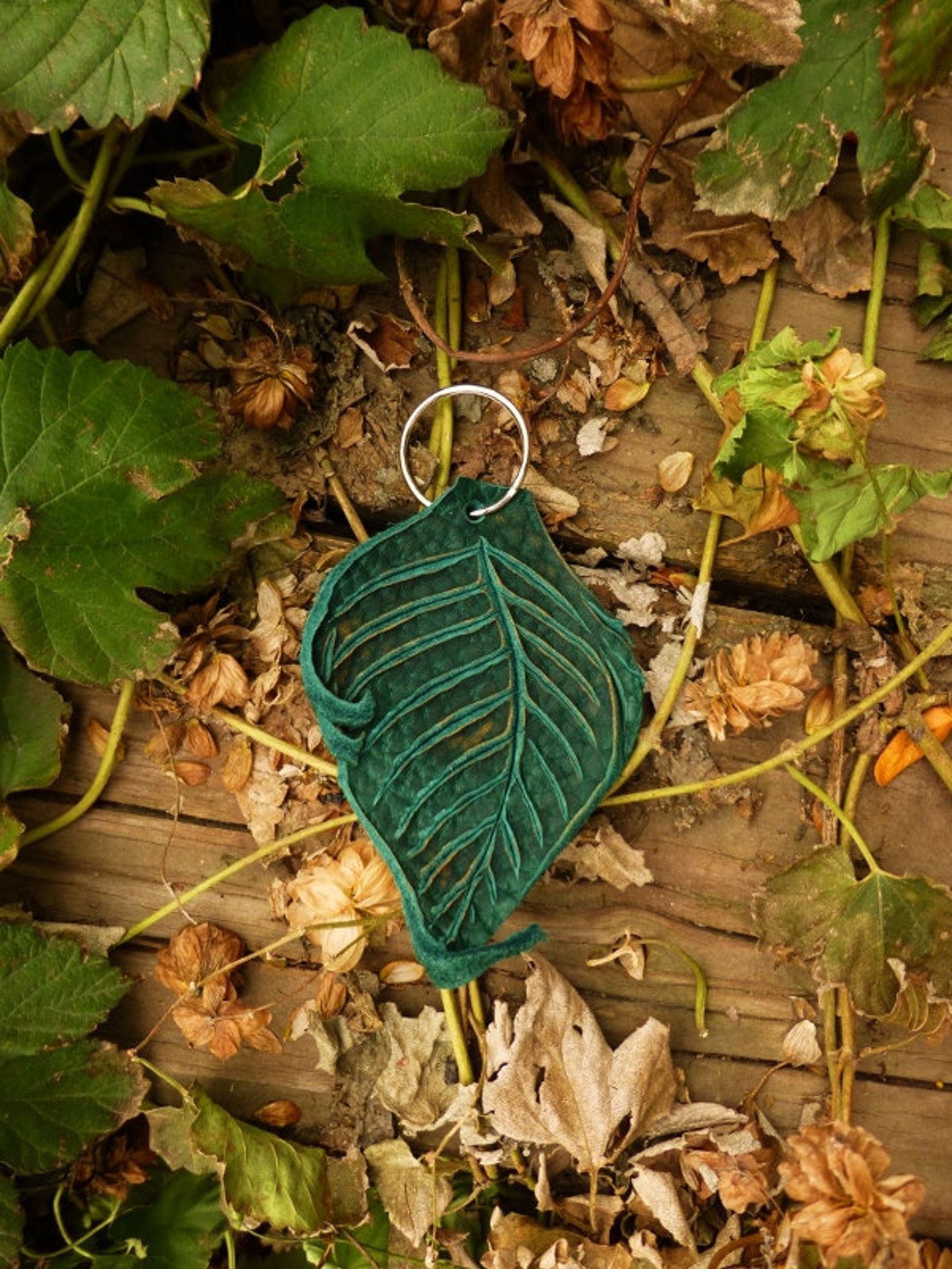 Leather Leaf Keychain | Etsy