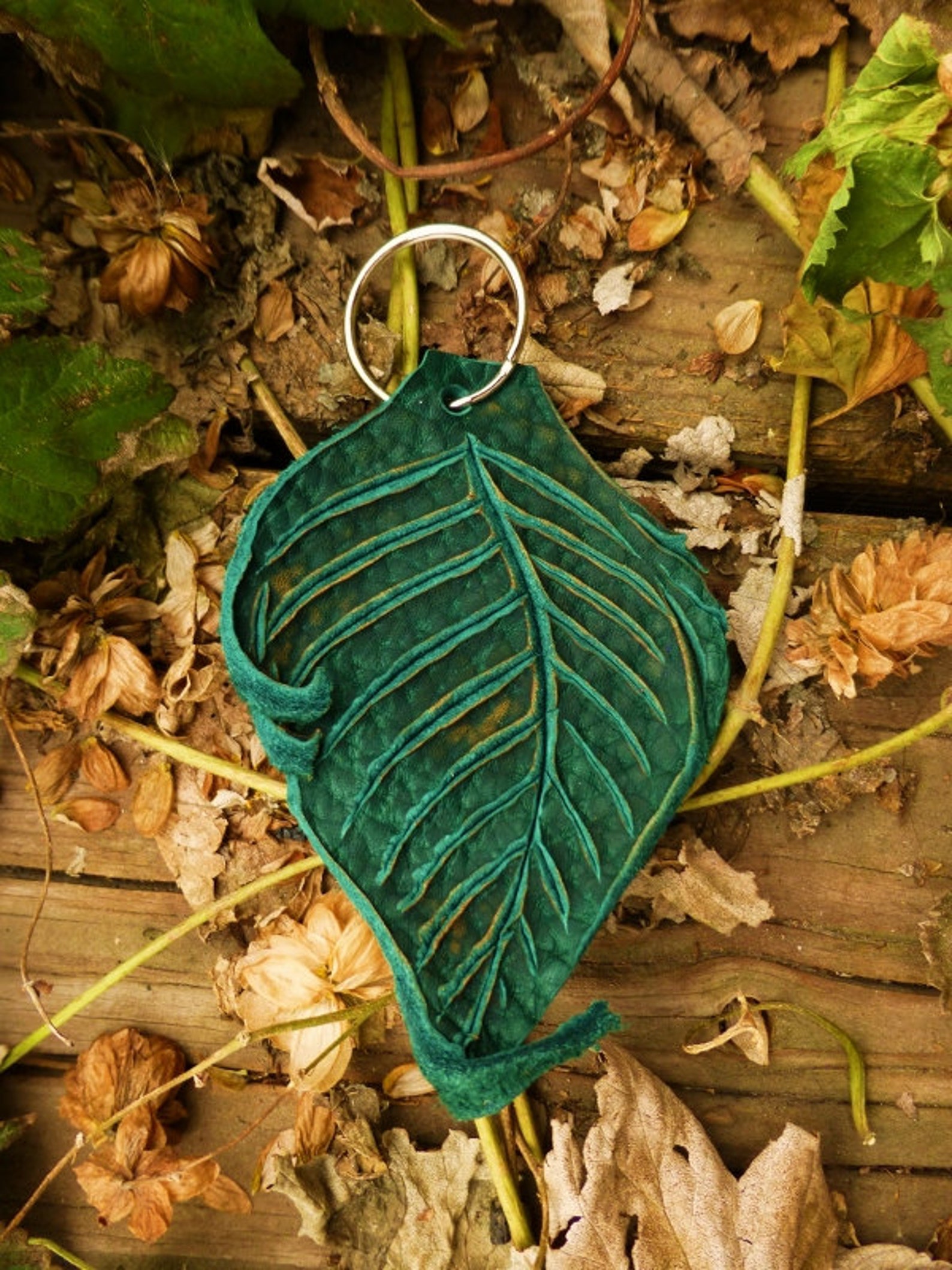 Leather Leaf Keychain | Etsy