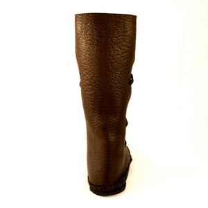 Plain Mid Calf Moccasin / Chocolate Brown Hand Stitched Bullhide ...