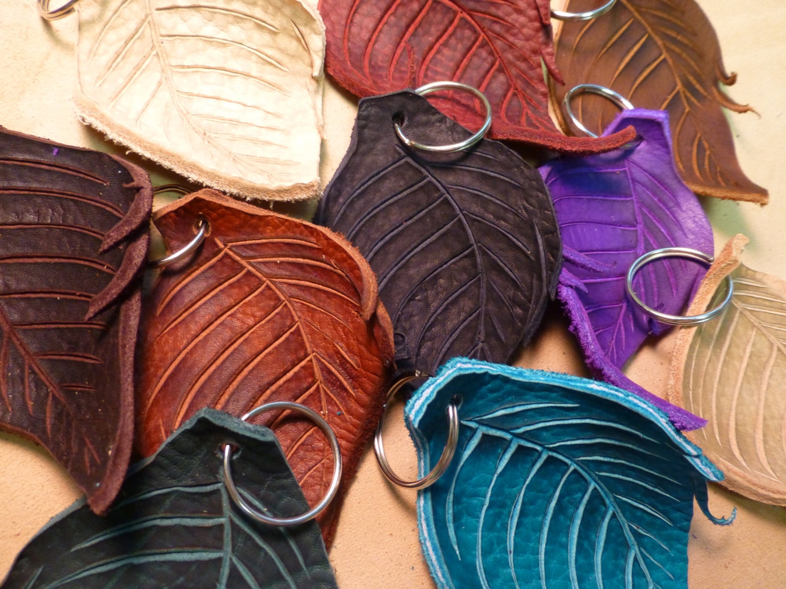 Leather Leaf Keychain | Etsy