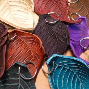 Leather Leaf Keychain - Etsy