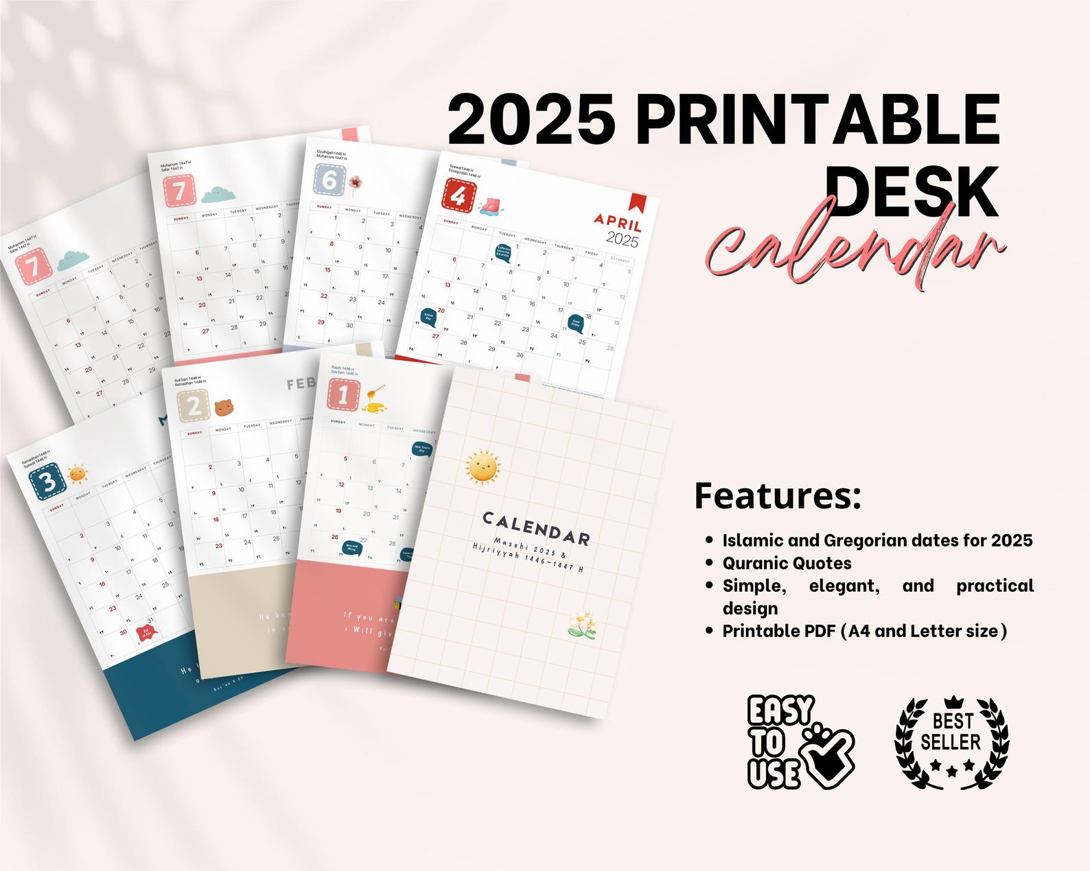Printable Vertical Desk Calendar 2025, Islamic & Gregorian Desk ...