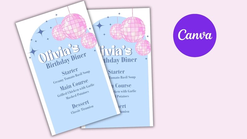 Menu Birthday Dinner Disco Theme - Etsy