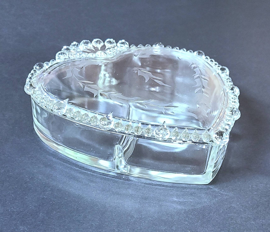 Vintage Patterned Glass Heart Shaped Divided Candy Box - Etsy