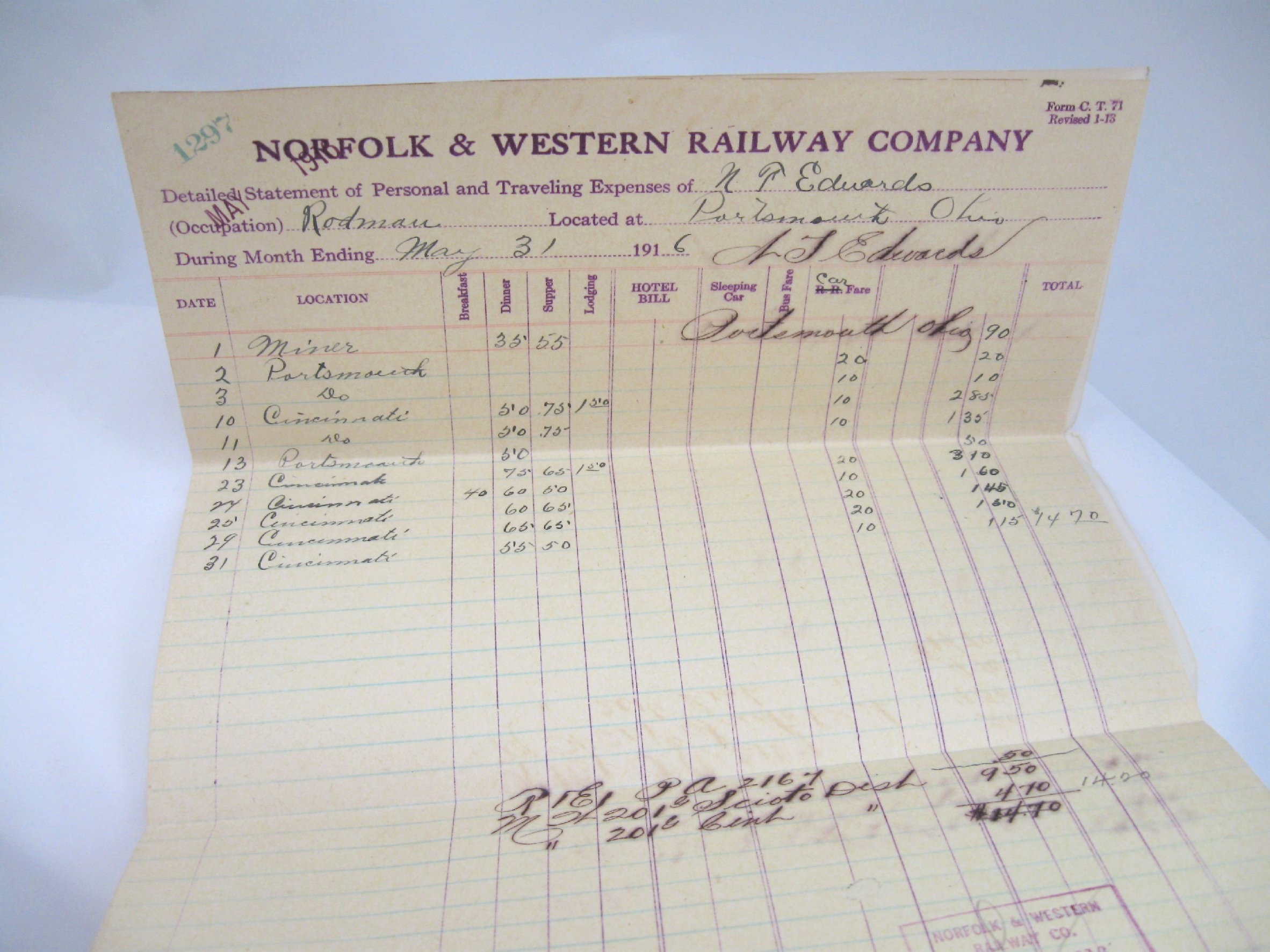 1916 Railroad Receipts Norfolk & Western Employee Travel | Etsy