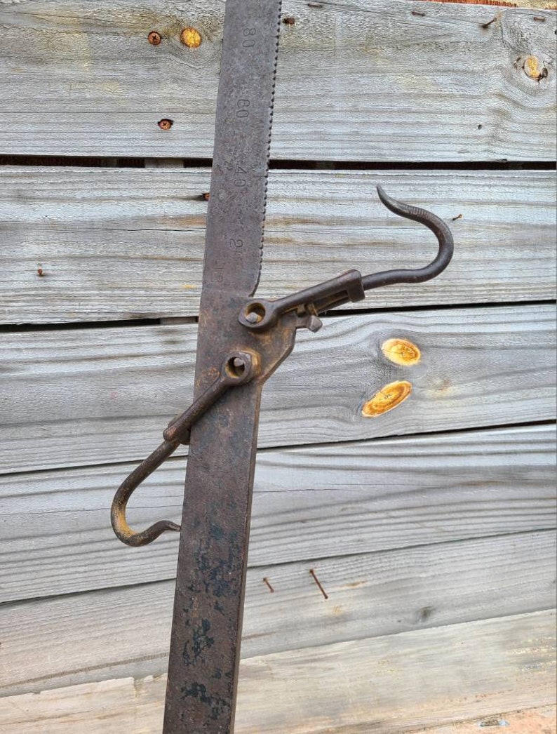 Antique Farm Scale Hanging Cast Iron Balance Beam Arm & Hooks ...