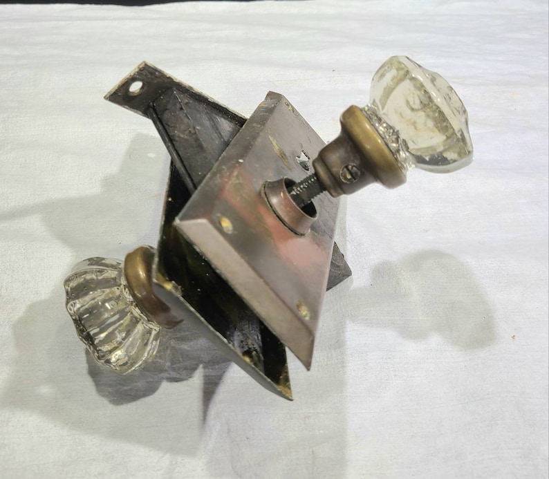 Antique 2 Inch Glass Door Knobs and Brass Plates and Locks - Etsy