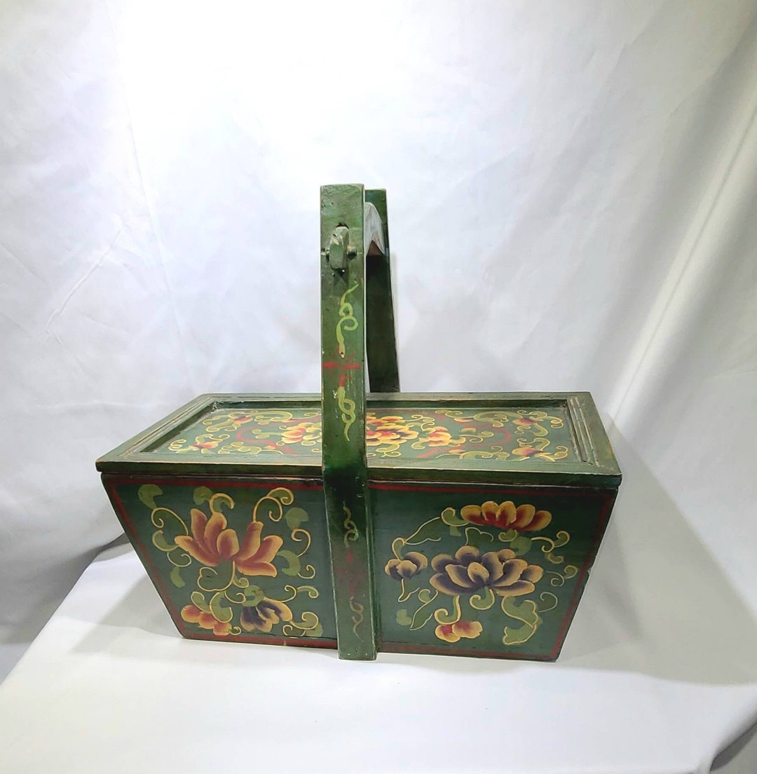 Antique Dutch Wooden Box/basket With Wood Handle and Lid With Hand ...