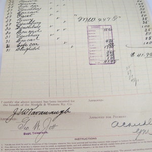 1916 Railroad Receipts, Norfolk & Western Employee Travel Expense ...