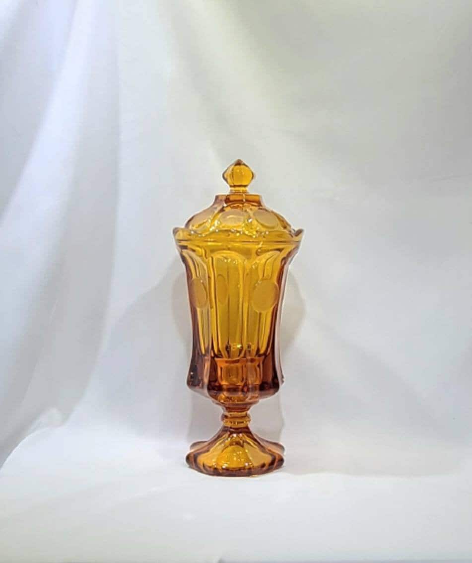 Vintage Fostoria Amber Coin Glass Urn Tall Container Mid-century ...
