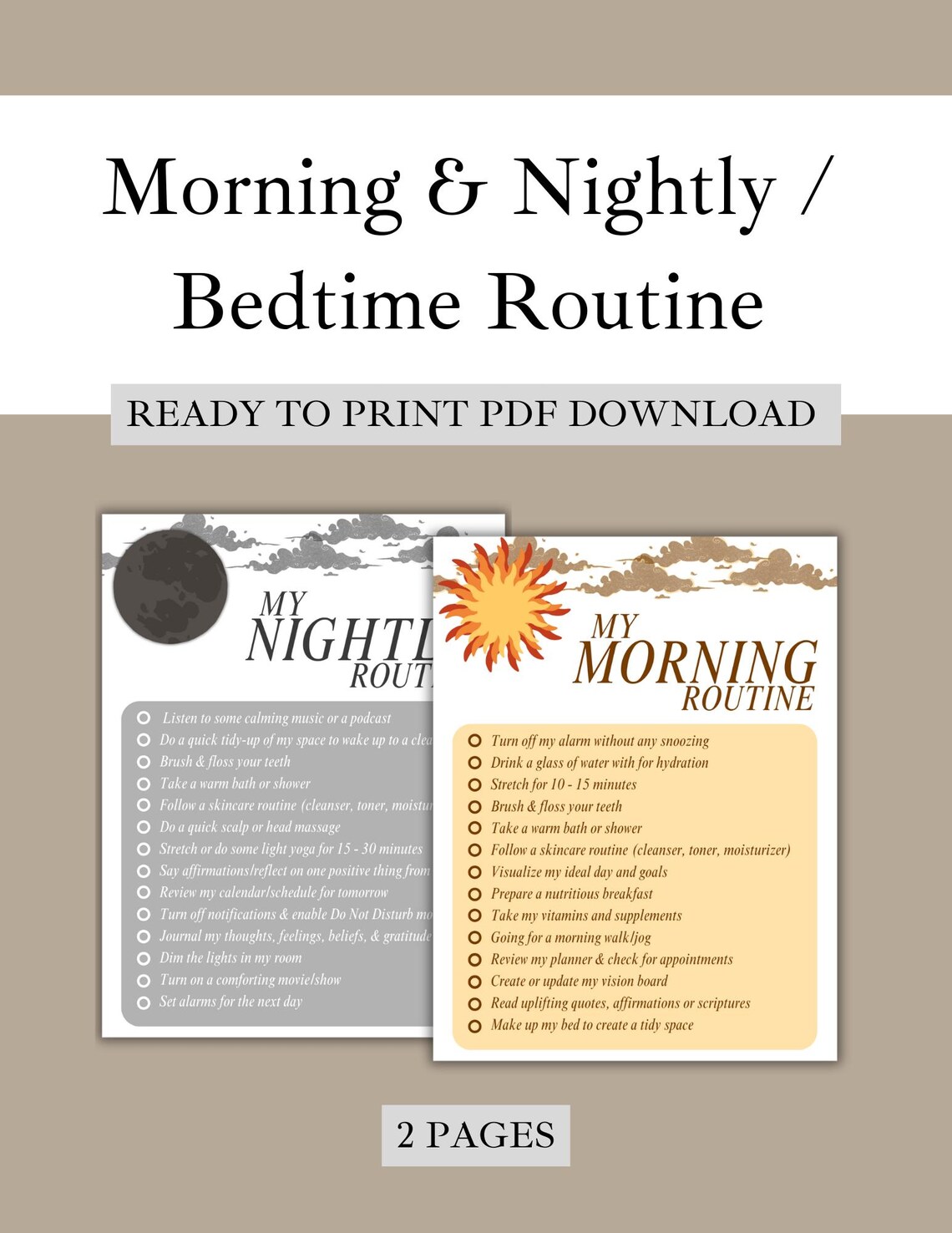 Morning & Nightly Bedtime Routine Checklist, to Do List, Routine ...