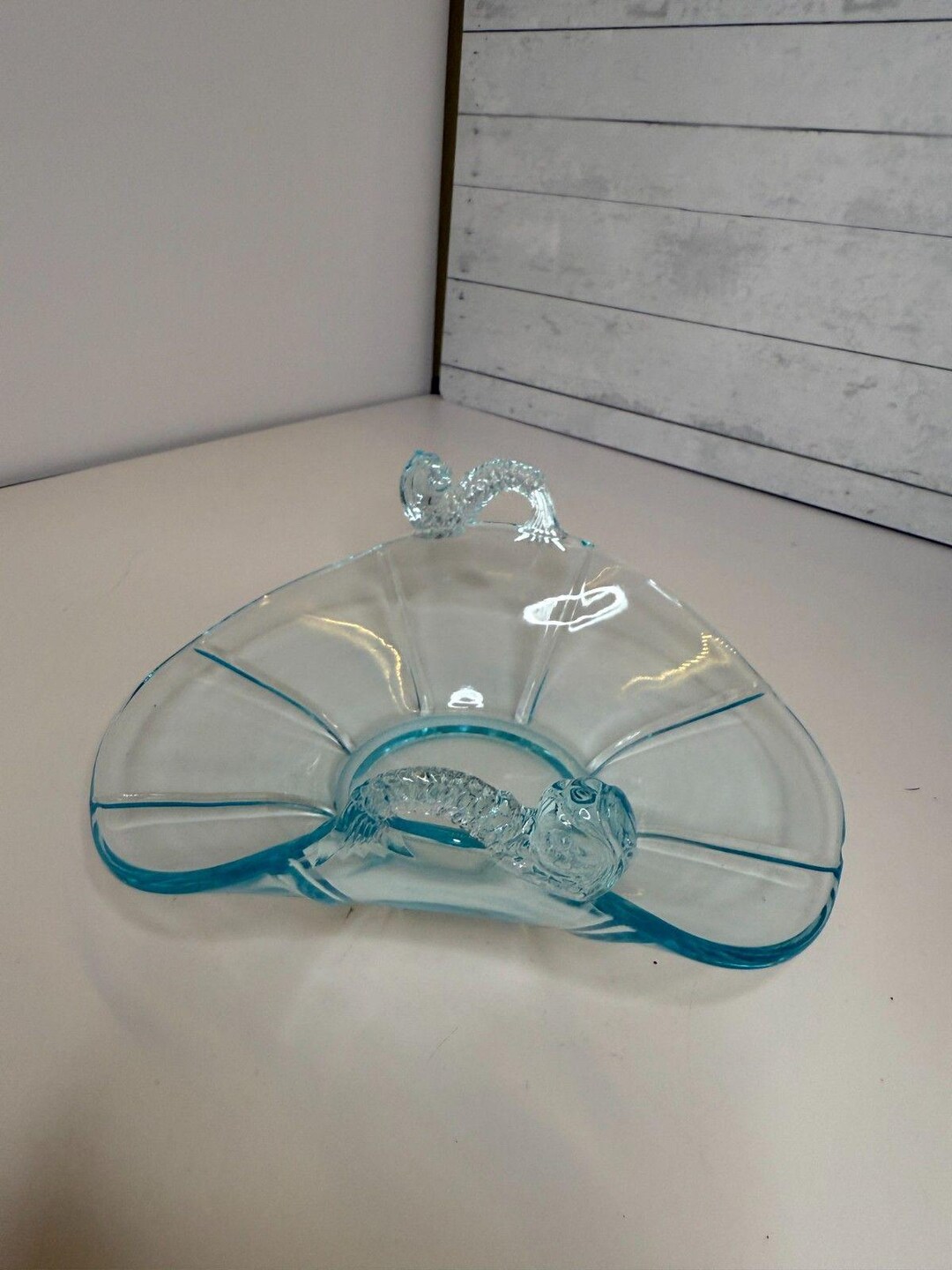 Vintage Fenton Aqua Blue Glass Dolphin Handled Bonbon Candy Dish - Etsy