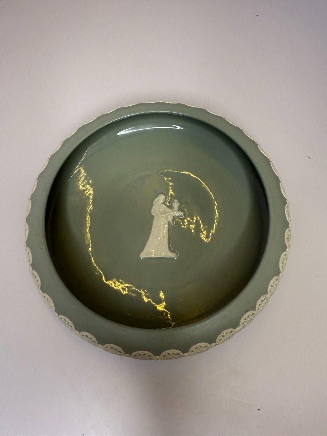 Vintage Green Dudson Hanley Jasper Ware Shallow Trinket Bowl Made in ...