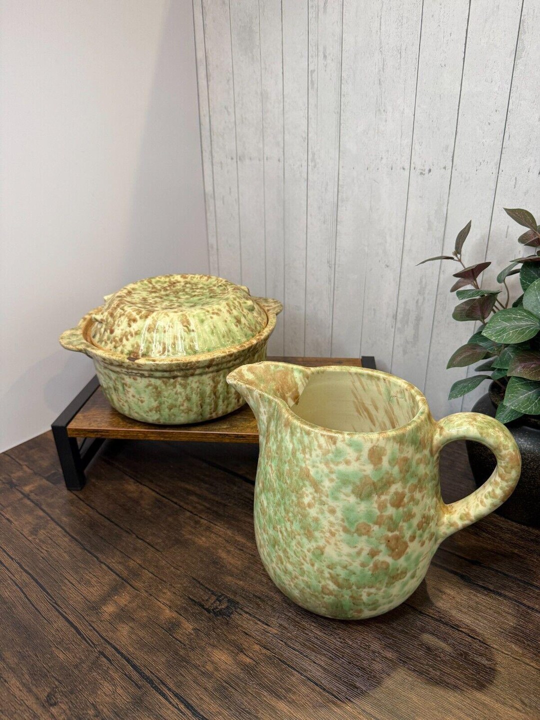 Rare Vintage Morton Pottery Spatterware Green and Brown Ceramic Pitcher ...