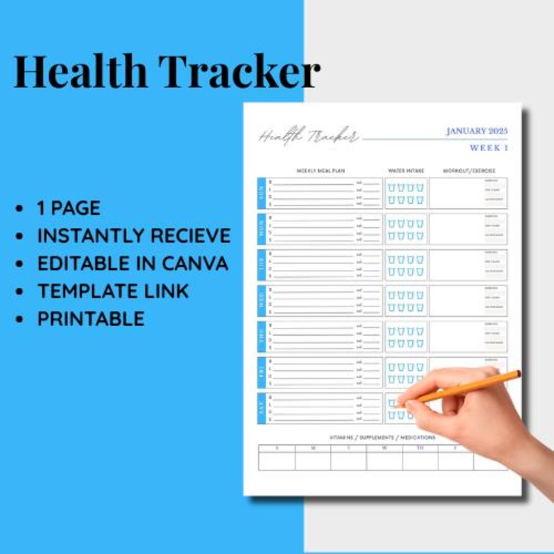 Editable Health Tracker Template for Canva | Wellness Planner, Fitness ...