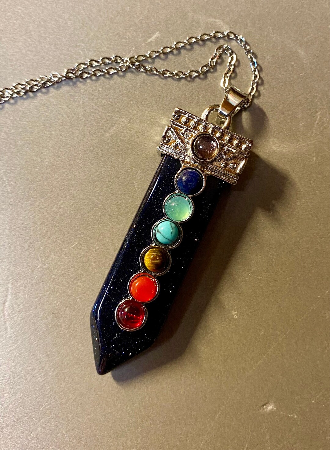 Blue Goldstone With Chakra Gemstones Aligned Necklace - Etsy