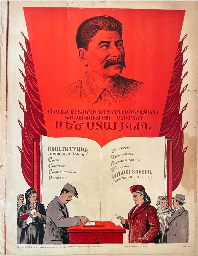 Original Soviet Poster Vintage Propaganda "glory to Stalin, Creator of ...