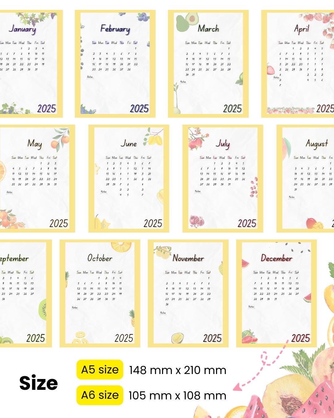 2025 Calendar Printable, Informative Calendar, Wall Calendar PDF - Etsy