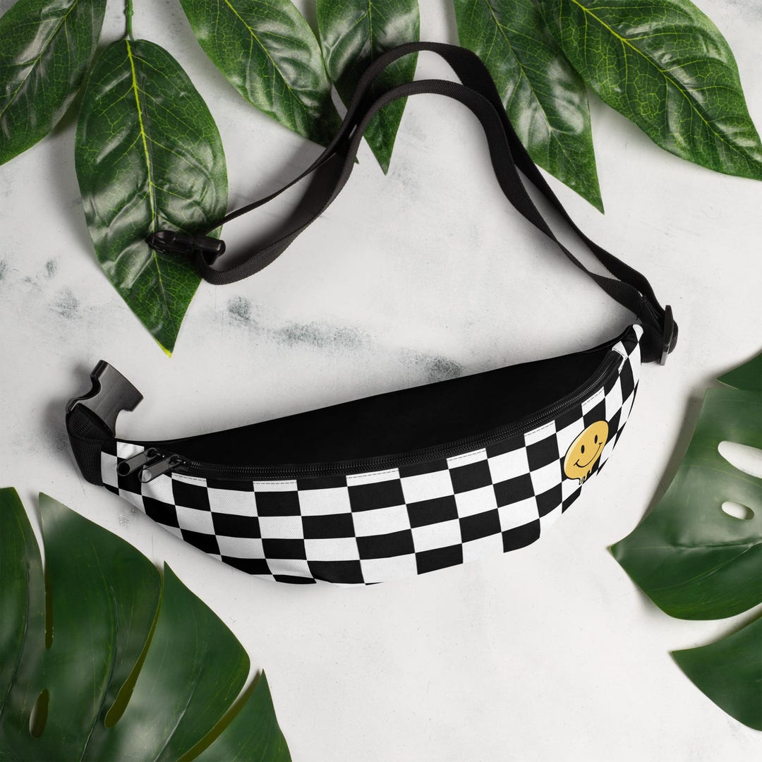 Checkerboard Fanny Pack, Black and White Waist Bag, Smiley Face Belt ...