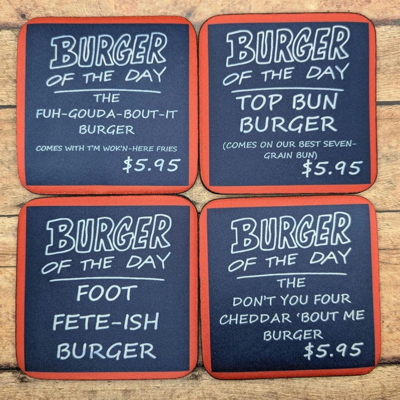 Bob's Burgers, Burger of the Day, Set of 4 Custom Made Drink Coasters ...