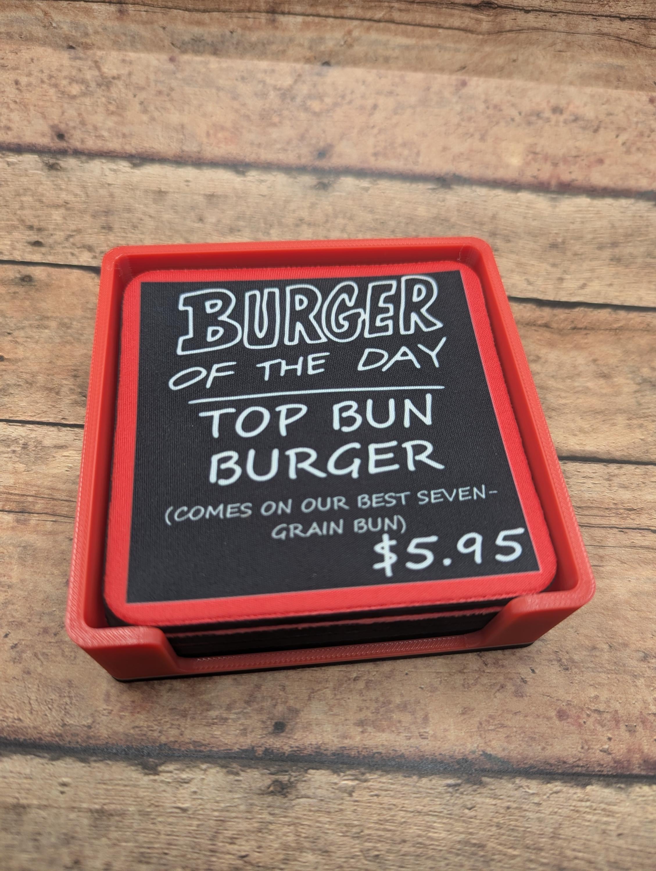 Bob's Burgers, Burger of the Day, Set of 4 Custom Made Drink Coasters ...
