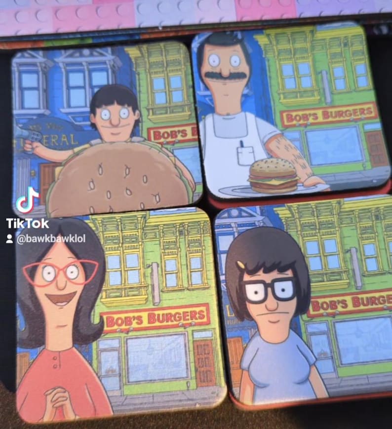 Bob's Burgers, Burger of the Day, Set of 4 Custom Made Drink Coasters ...