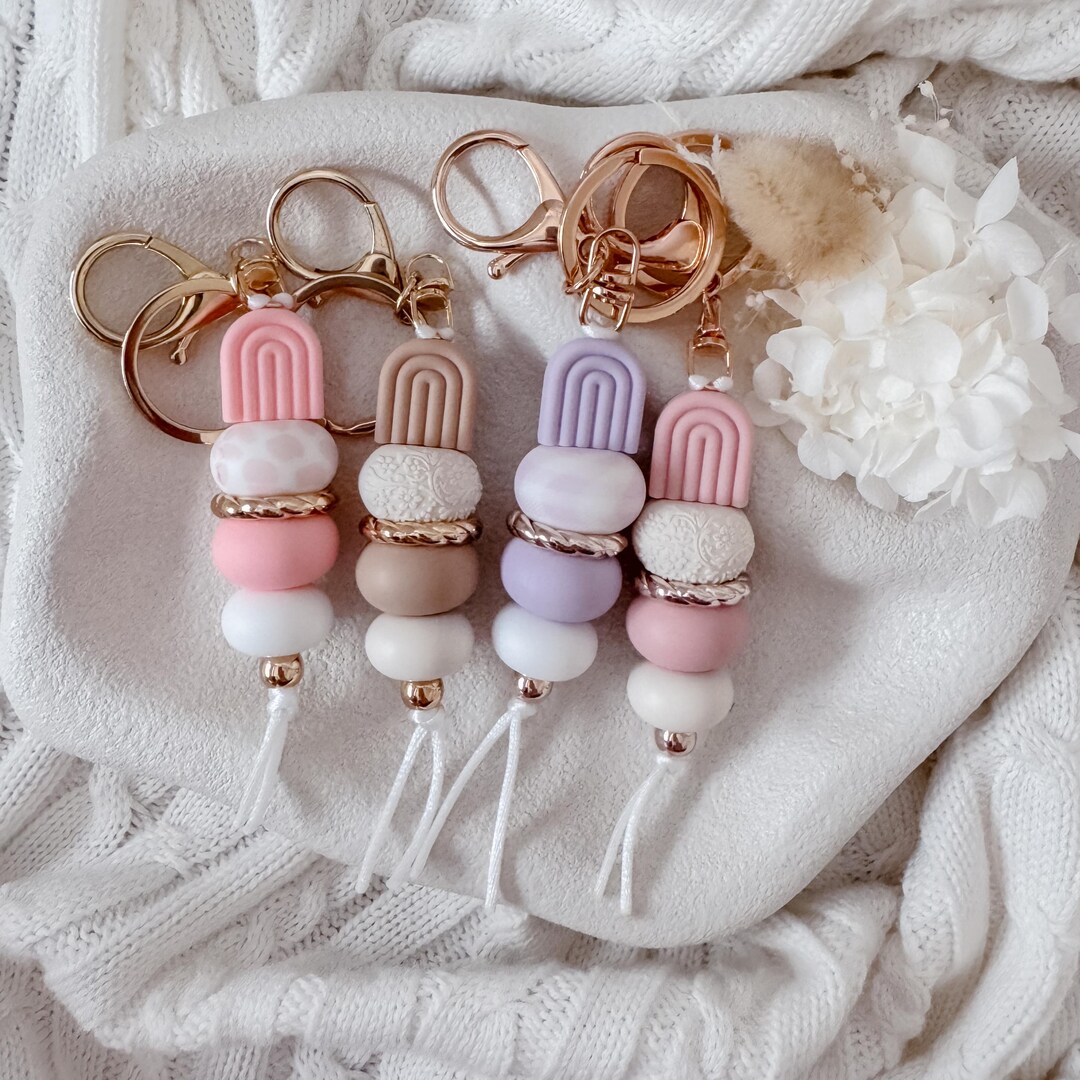 Boho Rainbow Arch Keychain / Bag Tag / Gift / Silicone & Wooden Beads ...