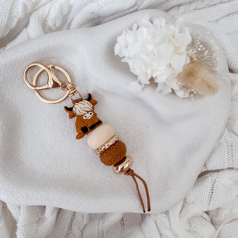 Highland Cow Keychain / Bag Tag / Key Ring With Lobster Clip / Gold ...