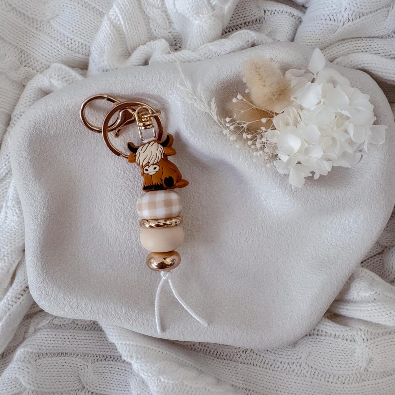 Highland Cow Keychain / Bag Tag / Key Ring With Lobster Clip / Gold ...