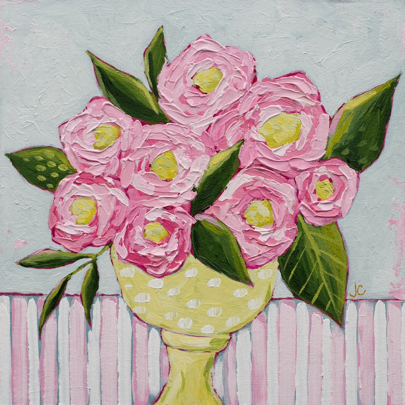 10x10 june Roses Floral Bouquet Original Painting, Pink Roses, Palette ...