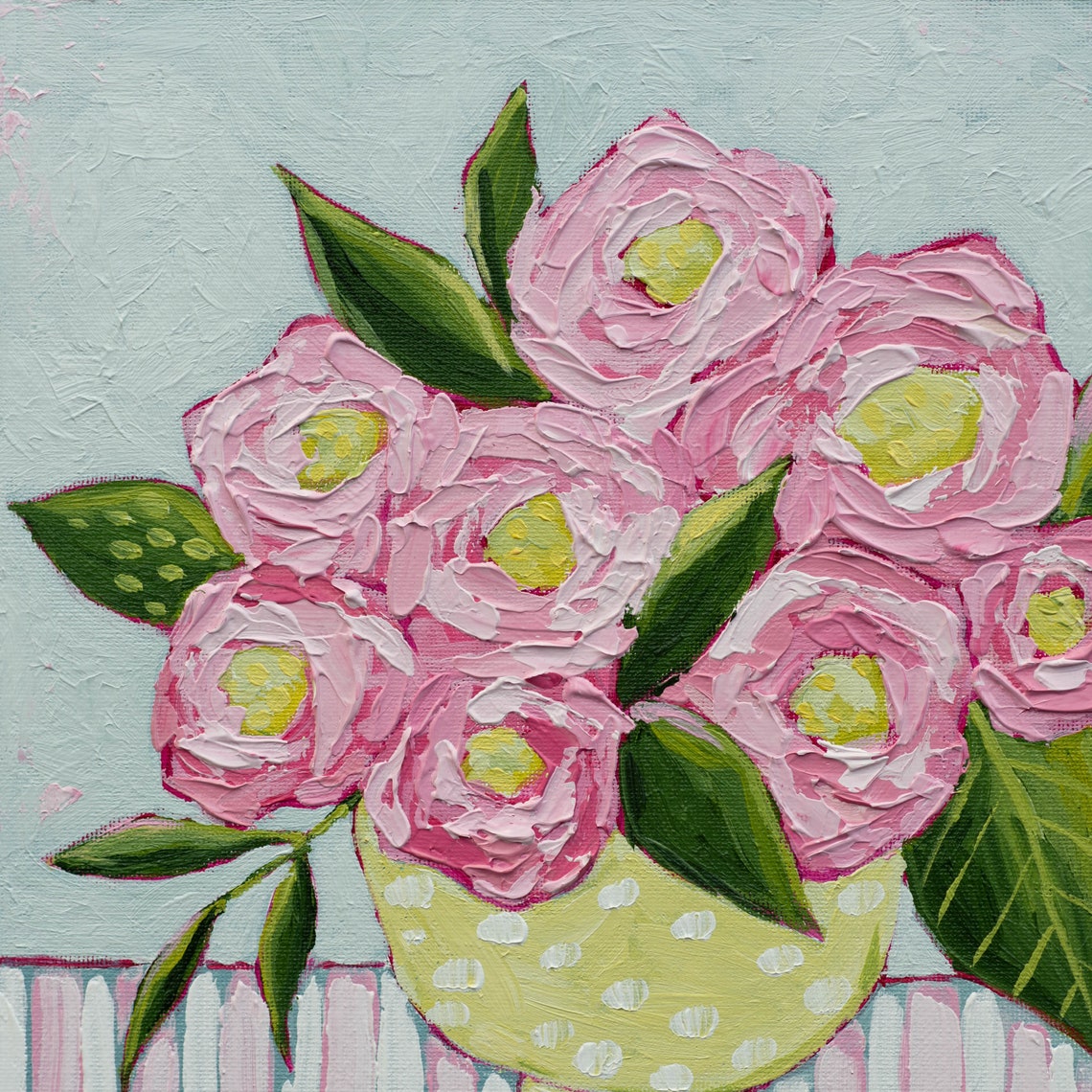 10x10 june Roses Floral Bouquet Original Painting, Pink Roses, Palette ...