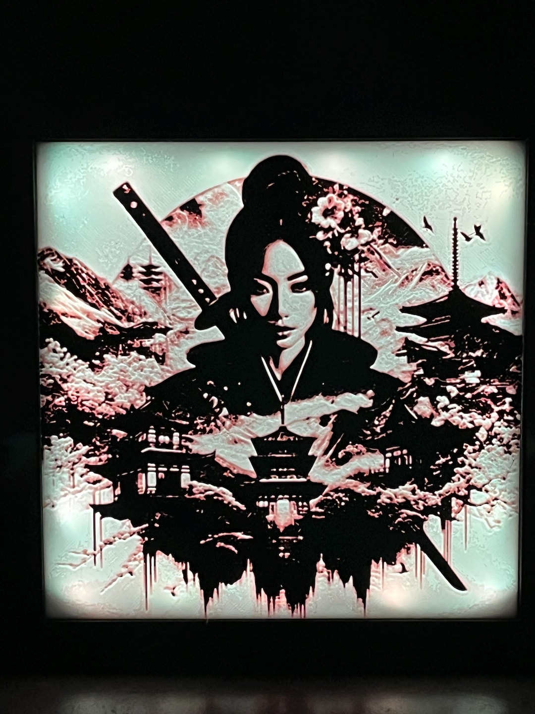 Samurai Girl Hueforge Lithophane Light Box With Multicolor LED Lights ...