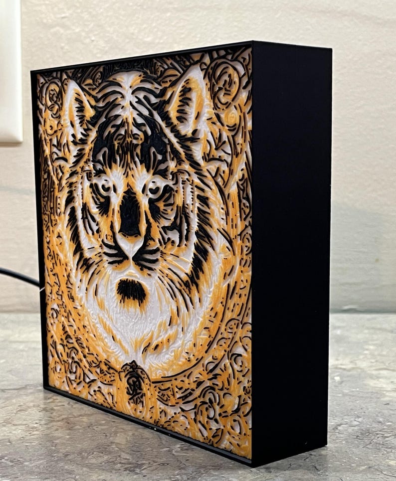 Celtic Tiger Hueforge Lithophane Light Box With Multicolor LED Lights ...