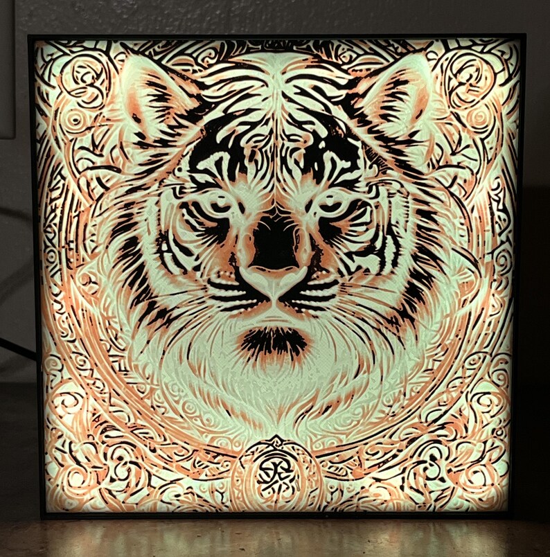 Celtic Tiger Hueforge Lithophane Light Box With Multicolor LED Lights ...