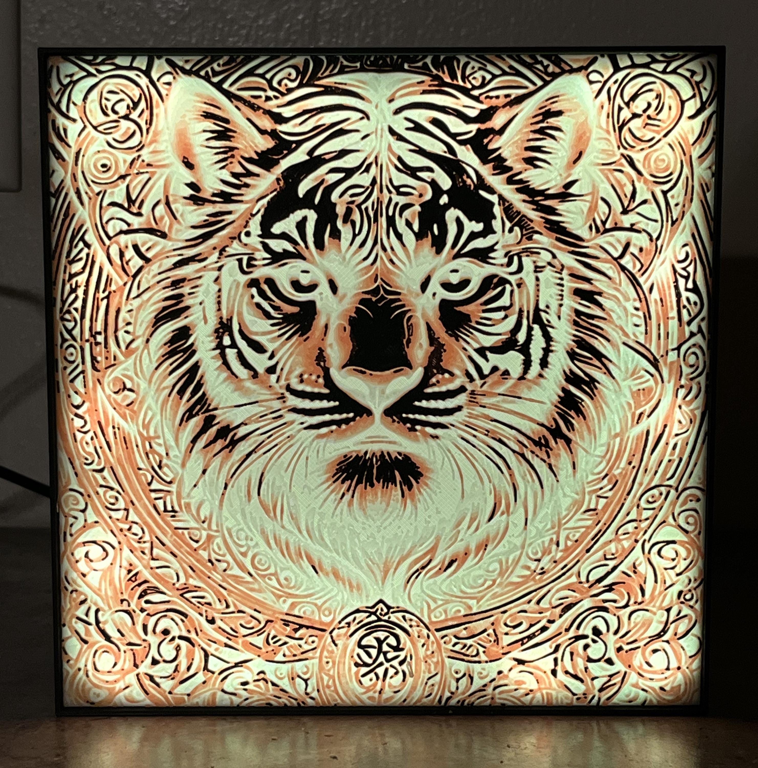 Celtic Tiger Hueforge Lithophane Light Box With Multicolor LED Lights ...