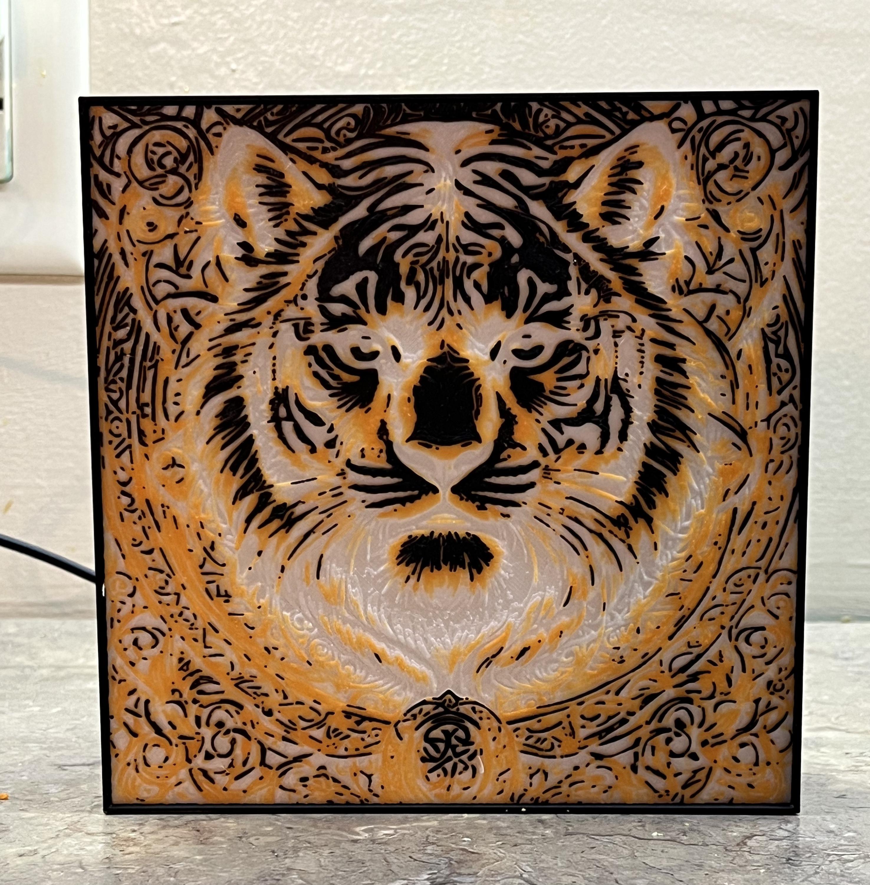 Celtic Tiger Hueforge Lithophane Light Box With Multicolor LED Lights ...