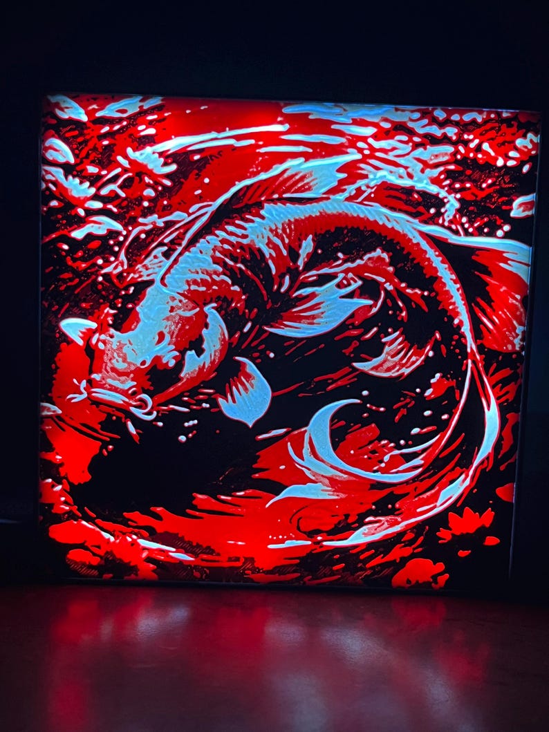 Koi Fish Hueforge Lithophane Light Box With LED Lights With Remote and ...