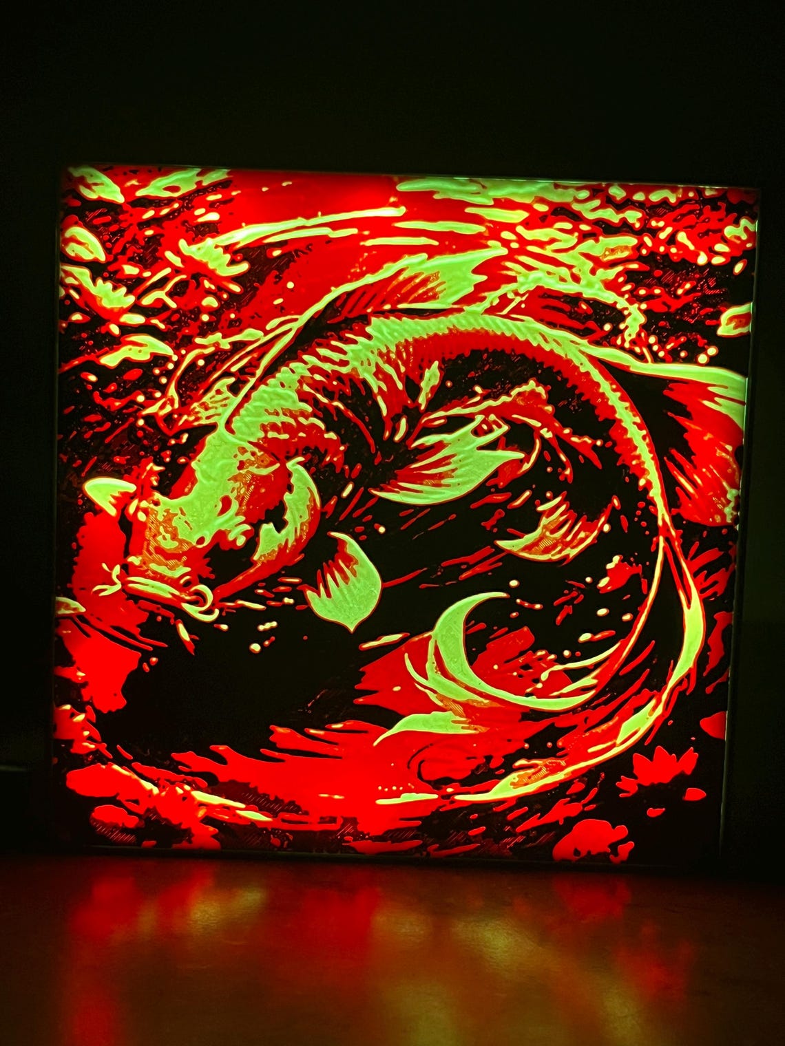 Koi Fish Hueforge Lithophane Light Box With LED Lights With Remote and ...