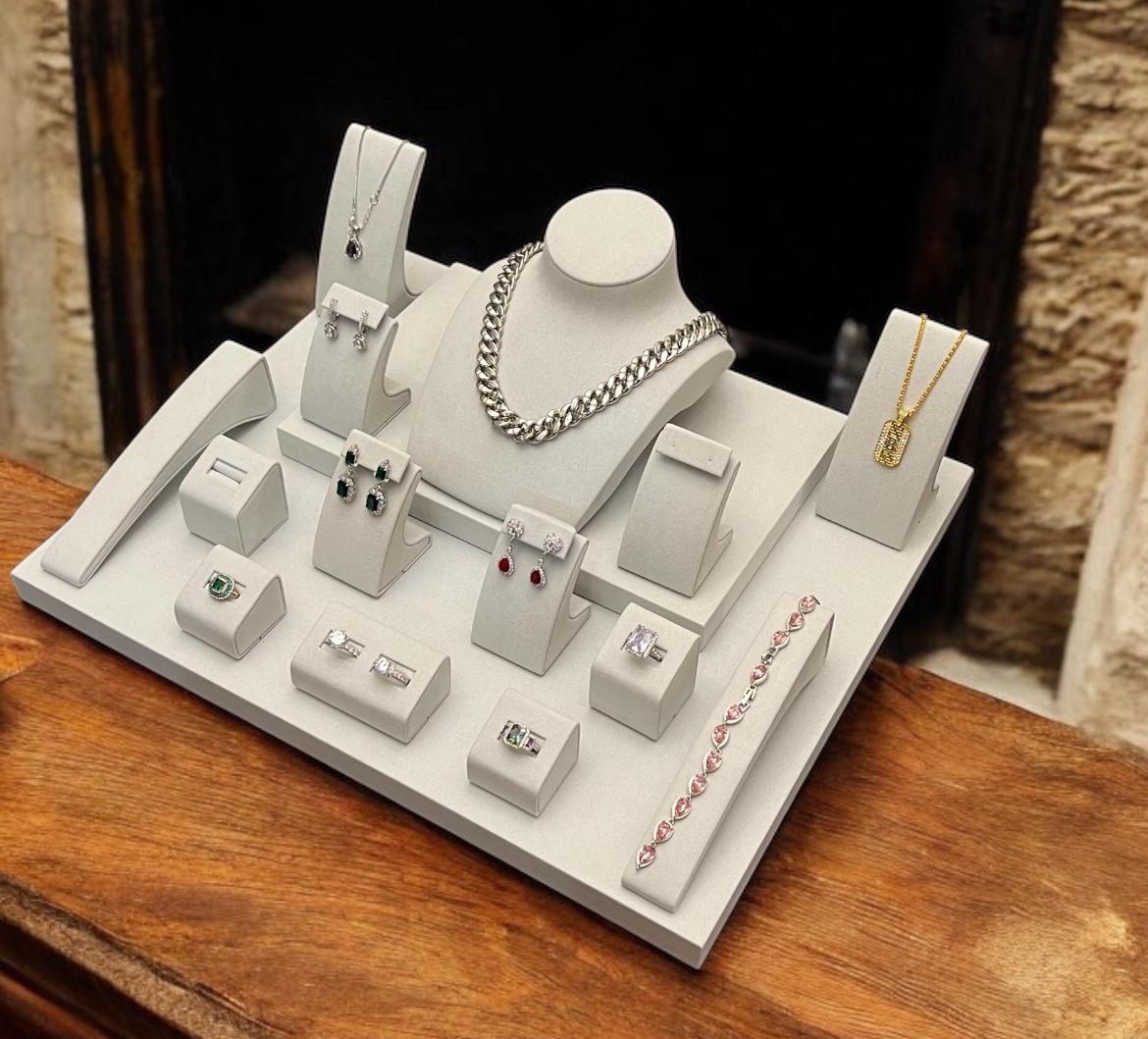 Deluxe Jewelry Display Luxury Jewelry Showcase Display Set Suede ...