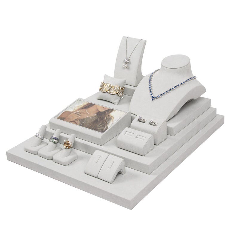 Deluxe Jewelry Display Luxury Jewelry Showcase Display Set Suede ...