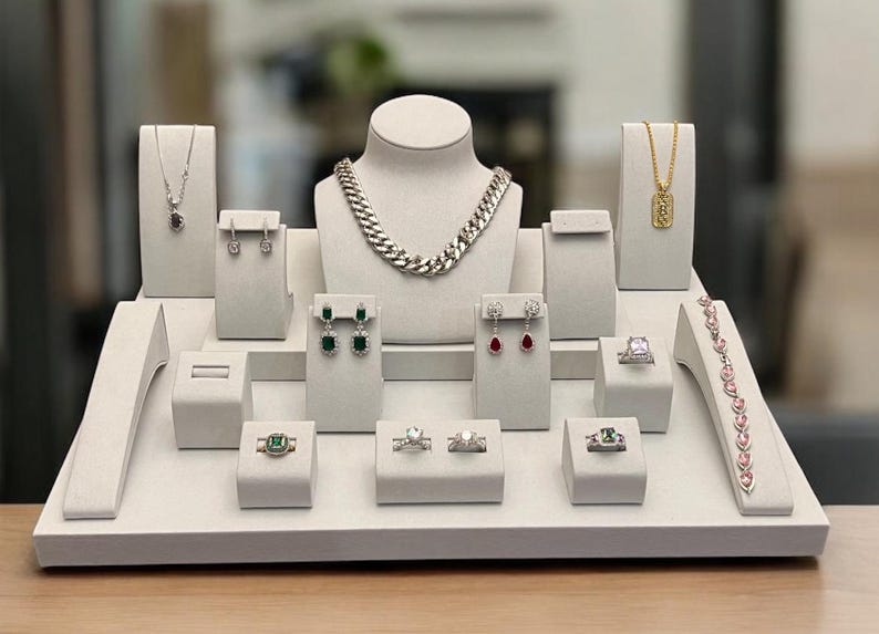 Deluxe Jewelry Display Luxury Jewelry Showcase Display Set Suede ...