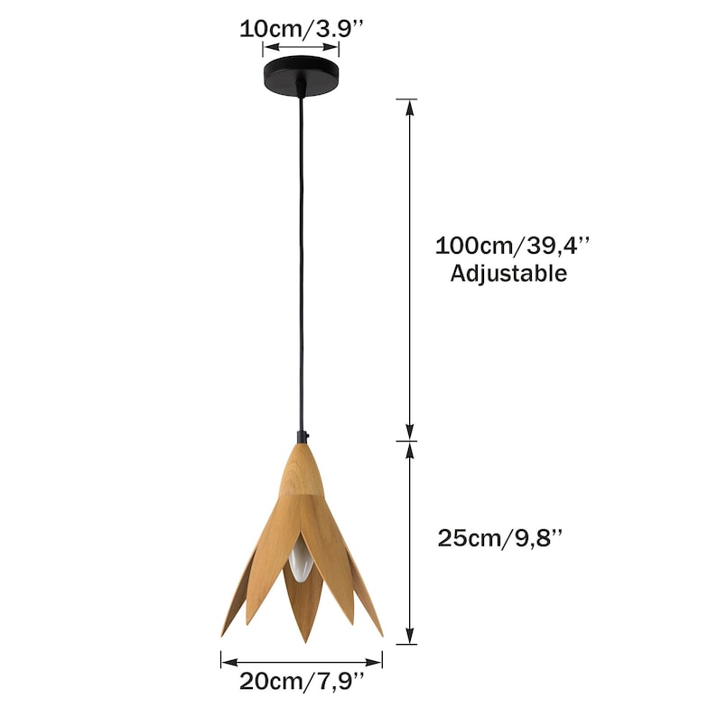 Oak Wood Pendant Light | Modern Kitchen Island Light | Wood Flower Lamp ...