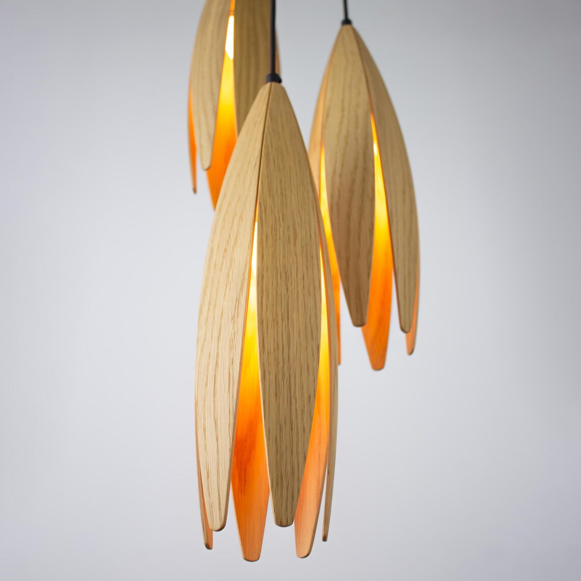 Handmade Wood Pendant Light Cluster | Wooden Lampshade | Mid Century ...