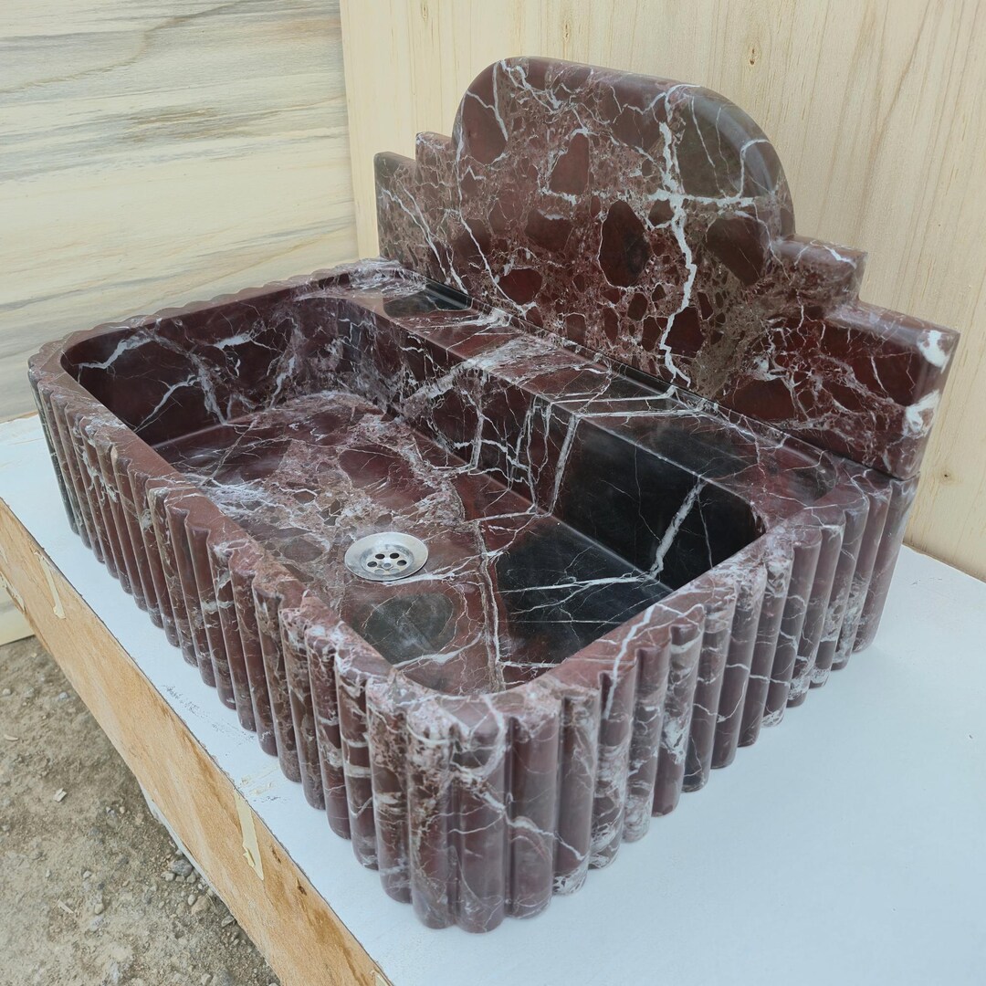 Maroon Marble Fluted Sink With Back Panel – Countertop & Vanity-top ...