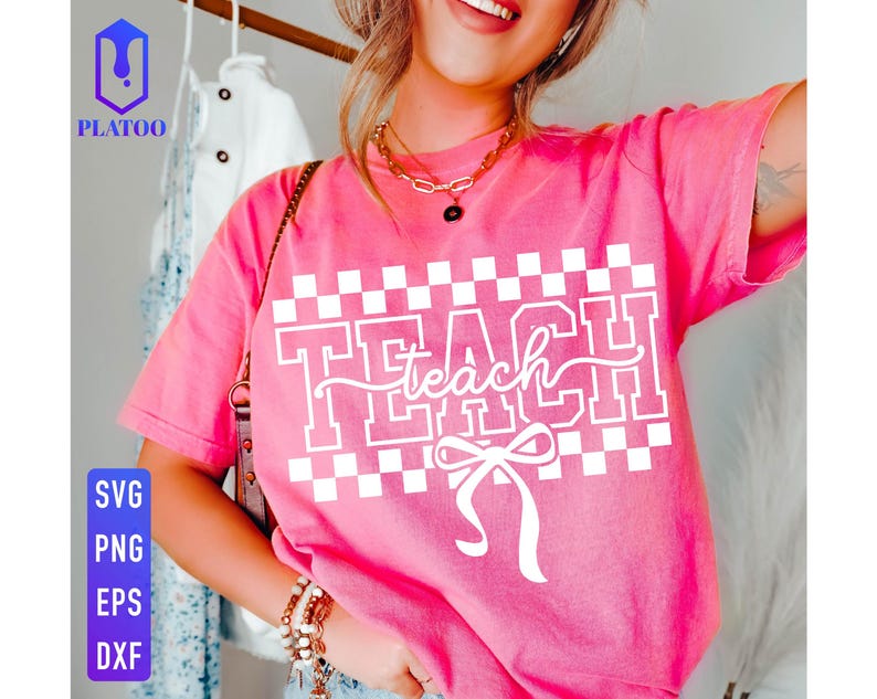 Coquette Bow Teach SVG, Checkered Teacher Png Shirt Design (digital ...